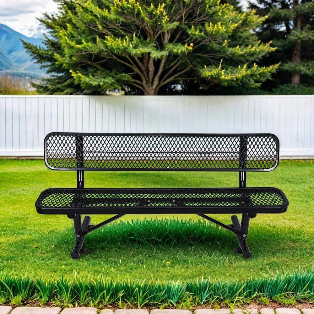 Lycvki 6 ft. Black Outdoor Metal Steel Bench with Backrest for Garden ...