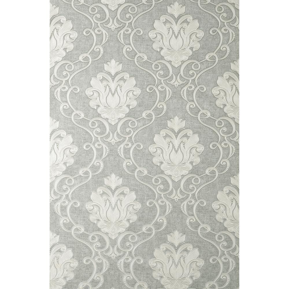 Fine Decor Florentine Grey Damask Textured Non-pasted Vinyl Wallpaper M95659 - The Home Depot