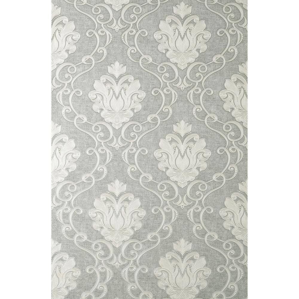 Fine Decor Florentine Grey Damask Wallpaper Sample M95659SAM - The Home ...