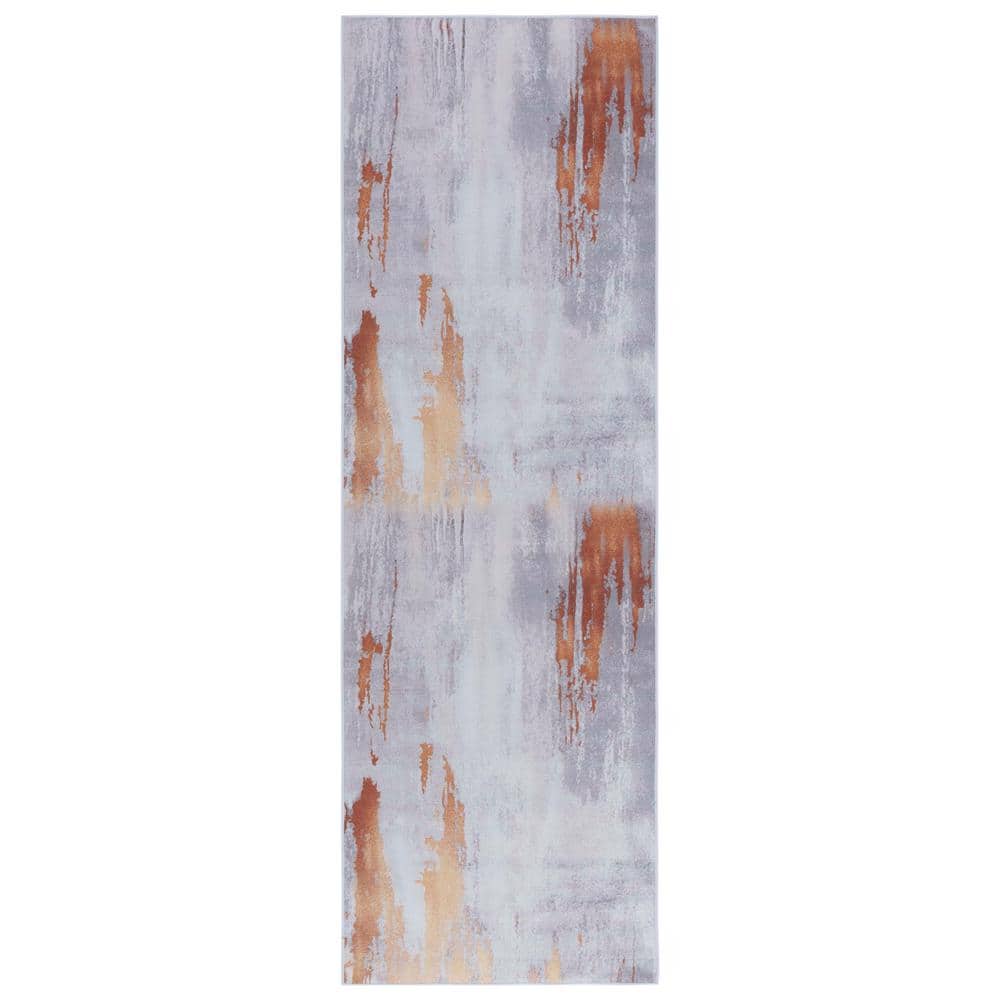 SAFAVIEH Tacoma Gray/Rust 3 ft. x 8 ft. Machine Washable Abstract Solid ...