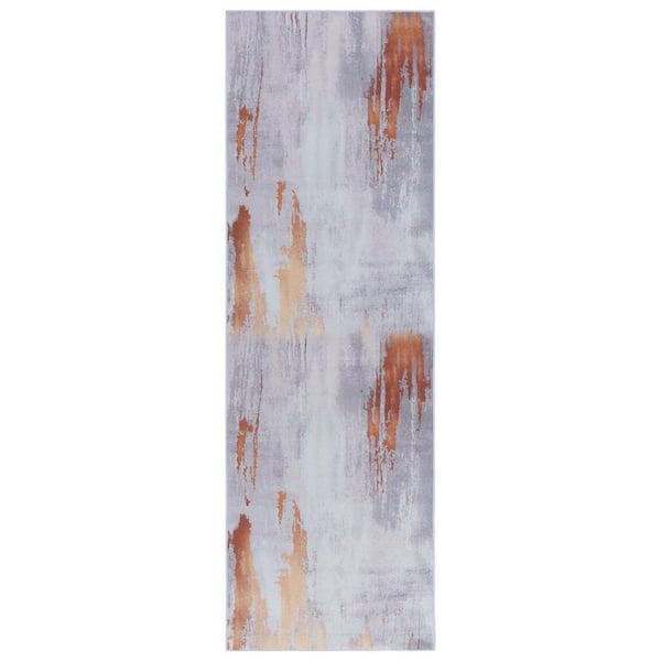 SAFAVIEH Tacoma Gray/Rust 3 ft. x 8 ft. Machine Washable Abstract Solid ...
