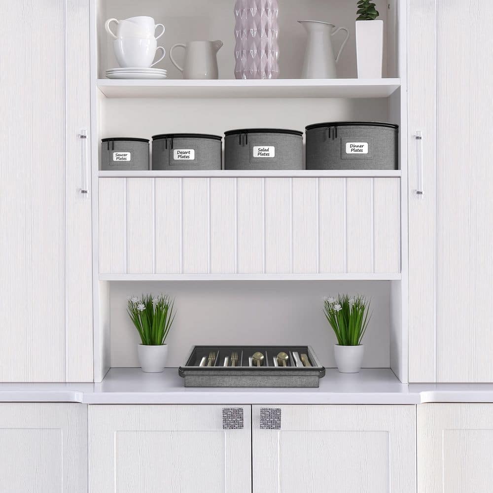 Sorbus Gray Fabric Dinnerware Storage, 12 in. x 6.25 in. China Plate ...