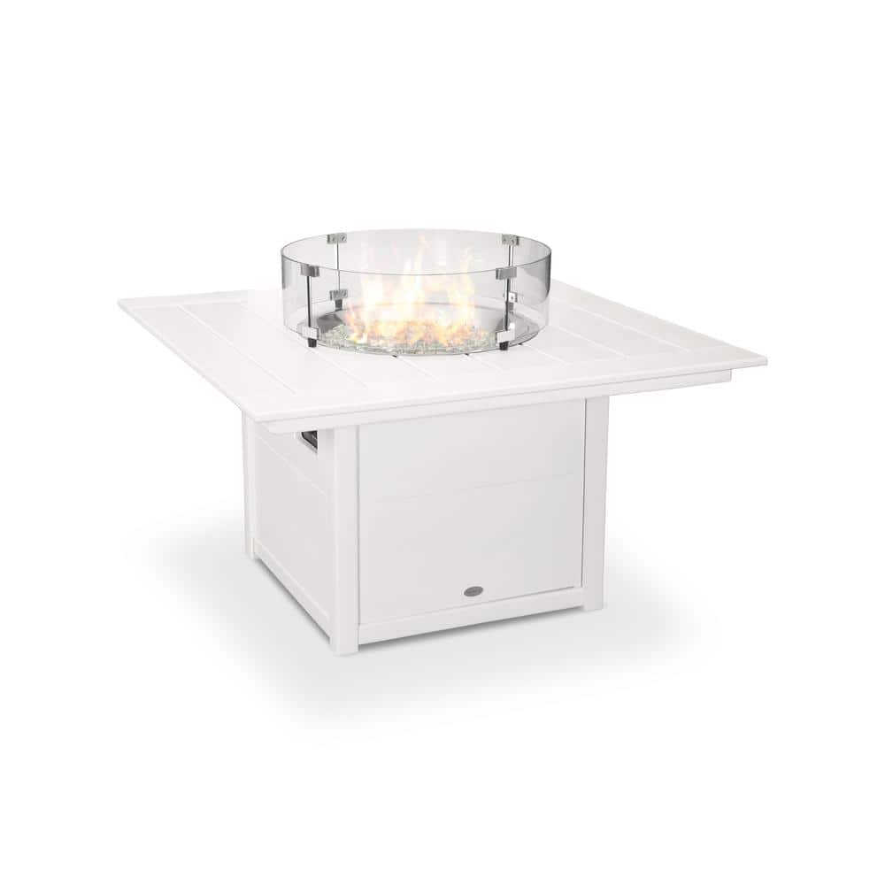 POLYWOOD White Square 42 in. Plastic Propane Outdoor Patio Fire Pit ...