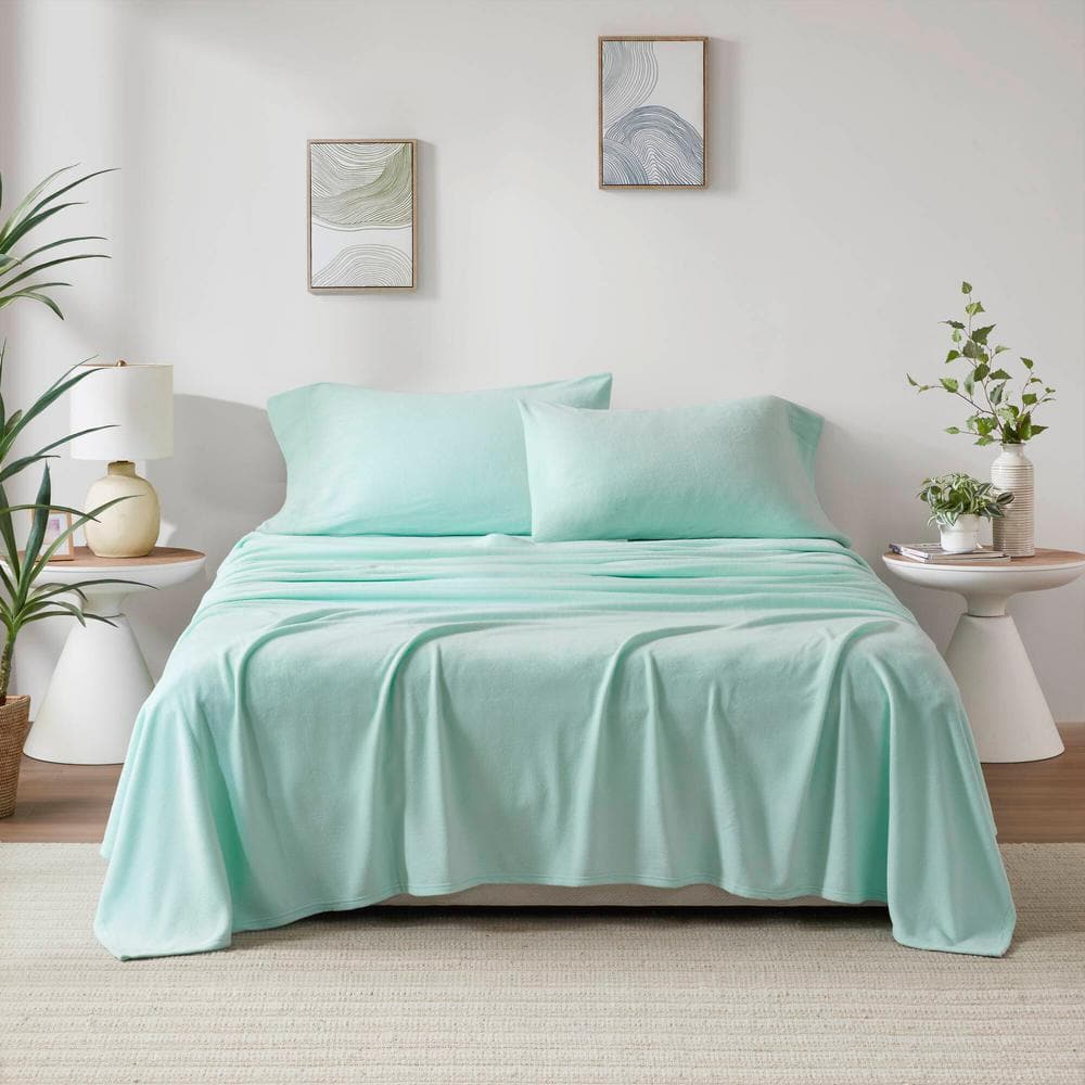 TRUE NORTH Micro Fleece 4-Piece Aqua Polyester Queen Sheet Set TN20 ...
