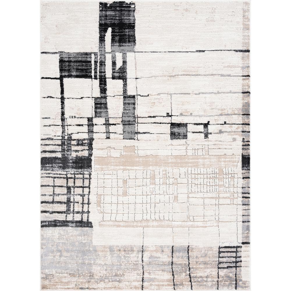 Tayse Rugs Alpha Beige 5 ft. x 7 ft. Abstract Indoor Area Rug ALH1421 ...