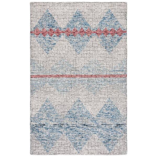 SAFAVIEH Abstract Ivory/Blue 6 ft. x 9 ft. Aztec Tile Area Rug ABT479M ...