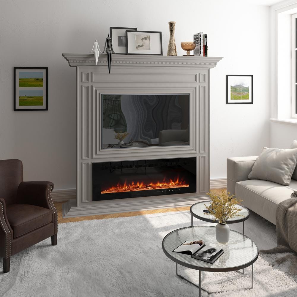Mondawe 50 in. 400 sq. ft. Wall-Mount/Recessed LED Electric Fireplace ...
