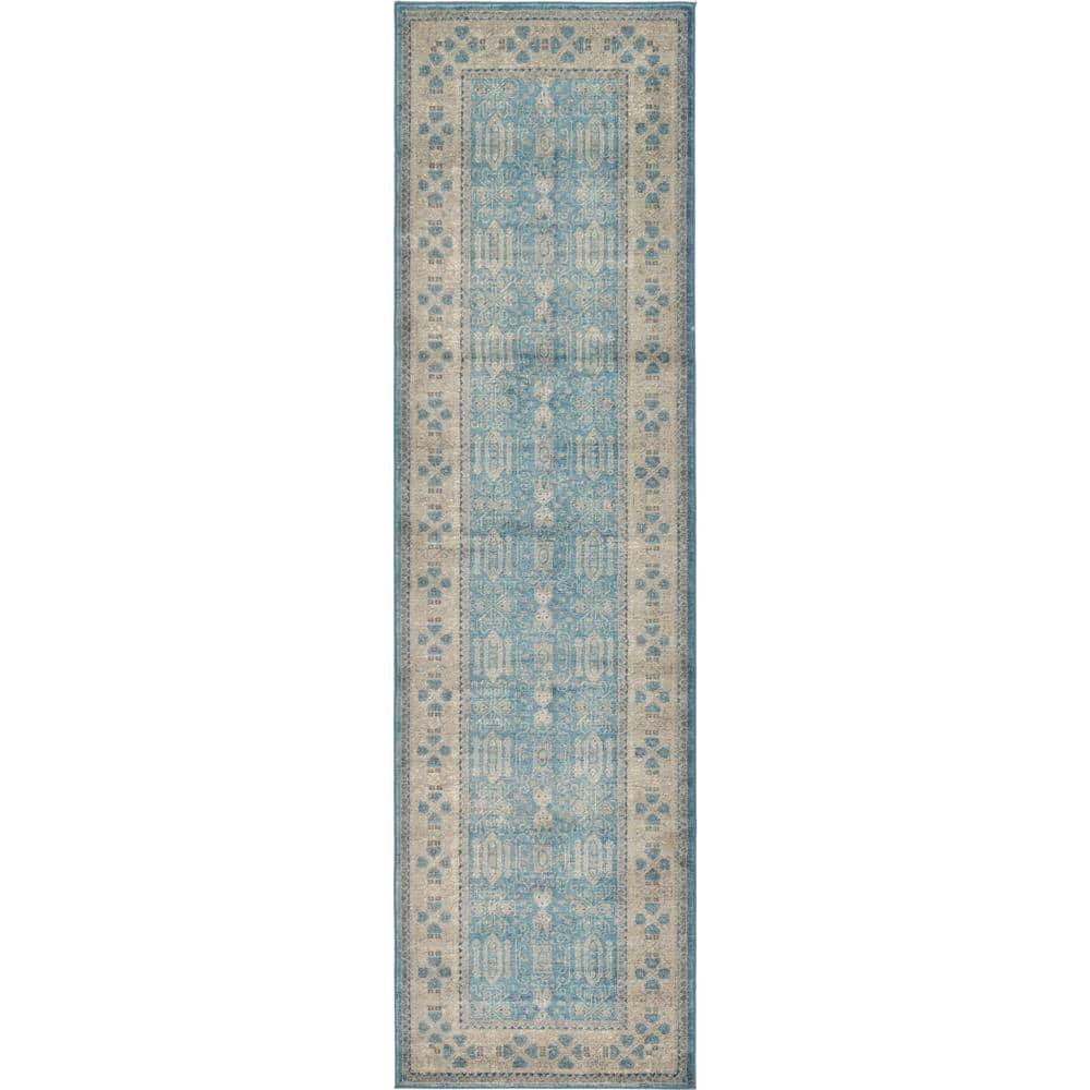 Unique Loom Salzburg Aigen Light Blue 2' 7 x 10' 0 Runner Rug 3124826 ...
