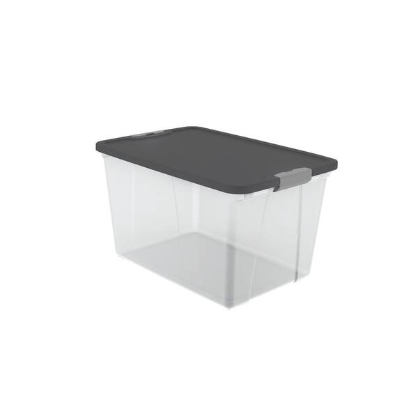 HOMZ 64 Qt. Clear Latching Storage Tote Container with Gray Lid (2-Pack ...