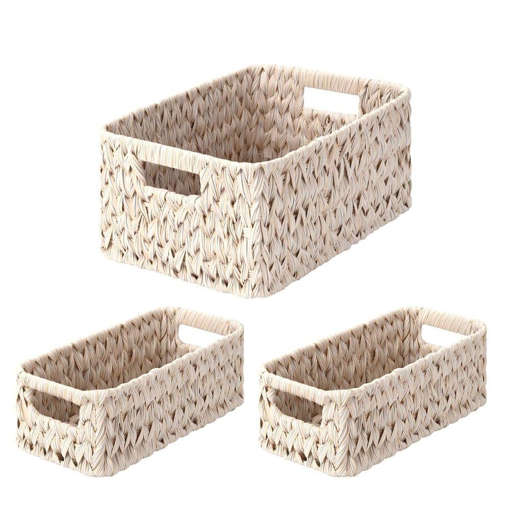 White 14.5 in. x 6.8 in. Polypropylene Decorative Basket Set of 3 with ...