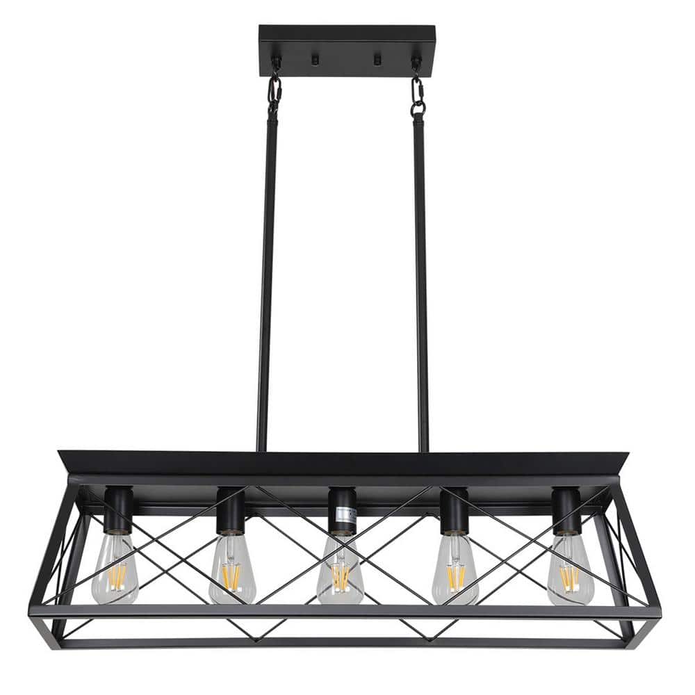 Gloweer 5-Light Farmhouse Chandeliers Pendant for Dining Room in Black ...