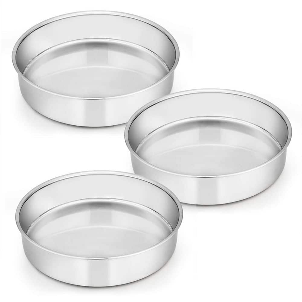 Numhew 3-Piece 8 in. Stainless Steel Round Layer Cake Pan Sets, Non ...