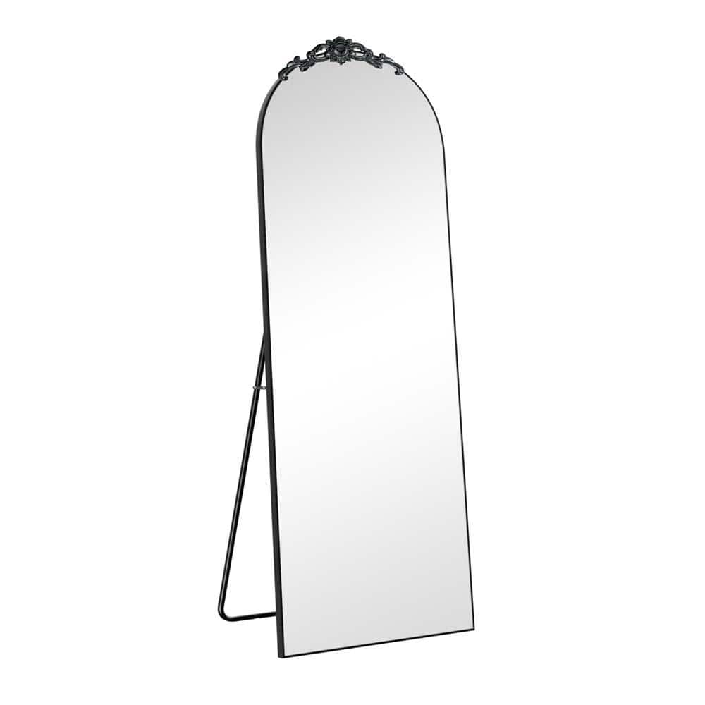 Black 24 in. W x 65 in. H Wooden Right-Angled Arched Mirror Full-Length ...