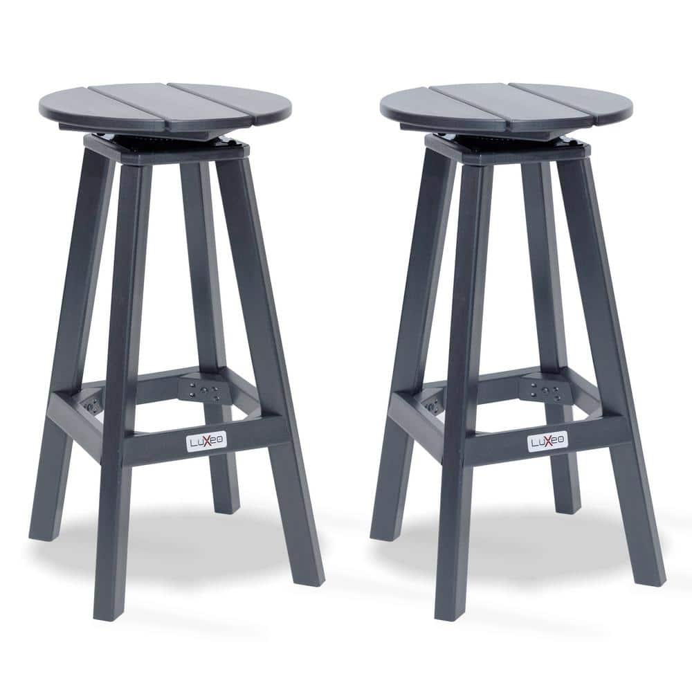 LuXeo Mason Gray Swivel Plastic Outdoor Bar Stool, Set of 2 LUX-1661 ...