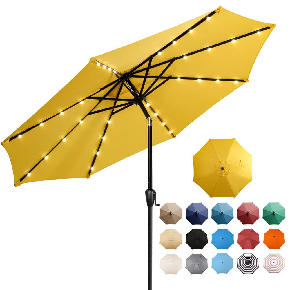 Sun-Ray 9 ft. Steel Market Solar Lighted 8-Rib Round Patio Umbrella in ...