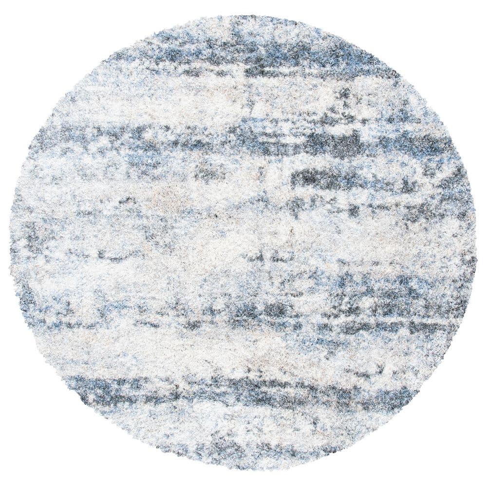 SAFAVIEH Berber Shag 7 ft. x 7 ft. Ivory/Gray Abstract Distressed Round ...