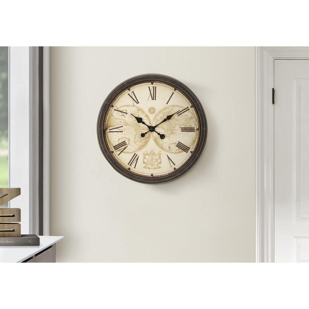 20 in. Round Transitional Antique Brown Analog Wall Clock CKJY2511-AB ...