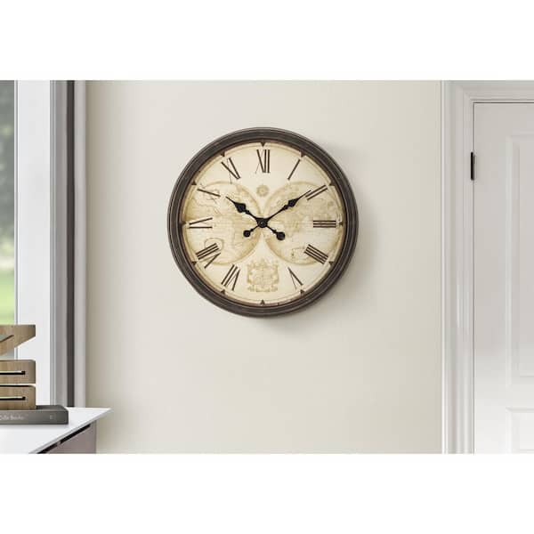 20 in. Round Transitional Antique Brown Analog Wall Clock CKJY2511-AB ...
