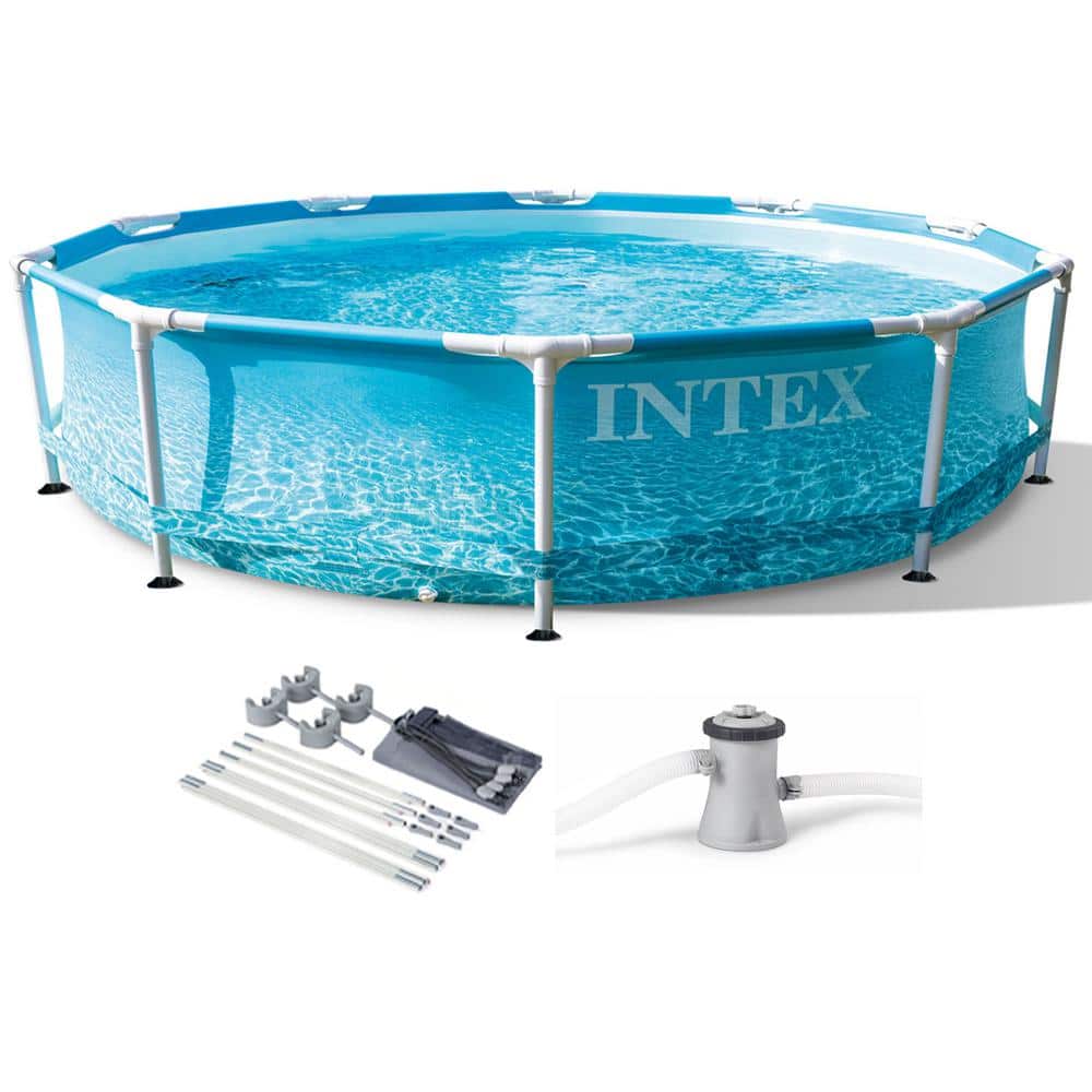 Intex 10 ft. x 30 in. Metal Frame Beachside Swimming Pool with Pump and ...
