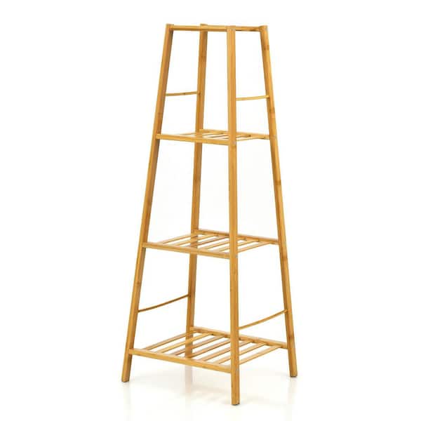 ANGELES HOME 39 in. Tall Indoor/Outdoor Bamboo Wood Plant Stand (4 ...