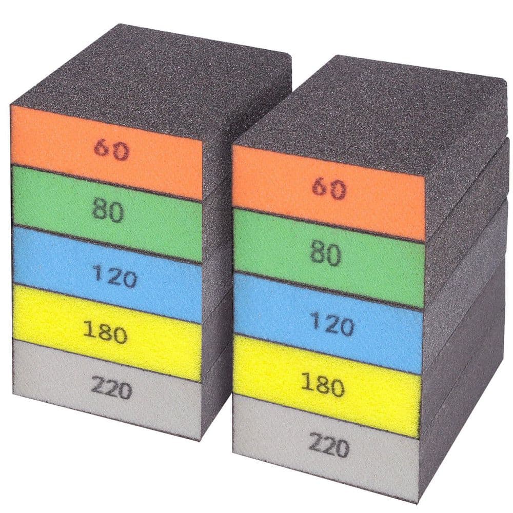 10-Pack Assorted Grit Sanding Sponge Blocks, Washable and Reusable Wet ...