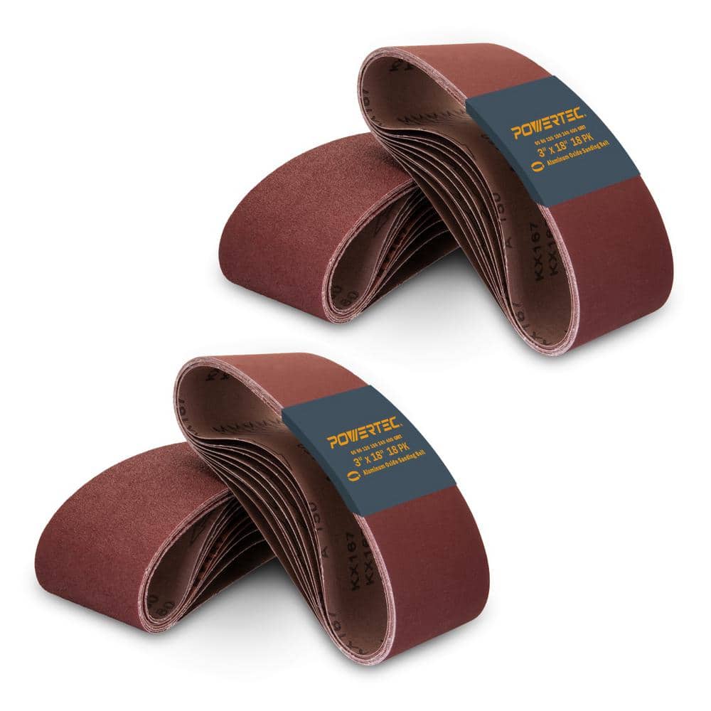 ‎POWERTEC 3 in. x 18 in. Sanding Belts Assortment, 6-Each of 60/80/120 ...