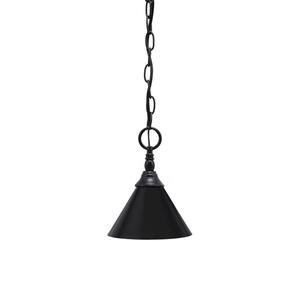 Elva 100-Watt 1-Light Matte Black Shaded Pendant Light with 7 in. Matte ...