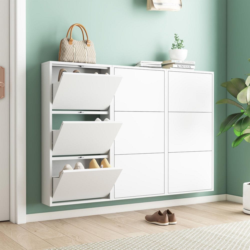 CSC DECOR INC 41 in. H x 20 in. W White Metal Shoe Storage Cabinet with ...