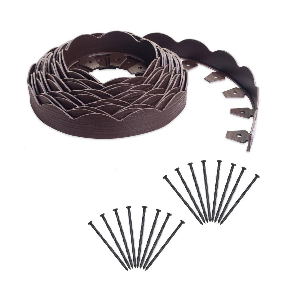 ProFlex 40 ft. Brown Scalloped Woodgrain Plastic No-Dig Edging Kit ...