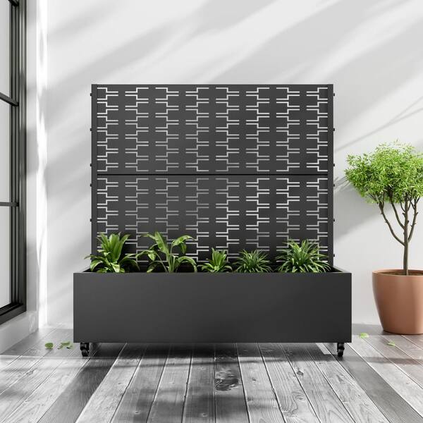 Lirago 47 in. x 47 in. Black Outdoor Metal Privacy Screen Raised ...