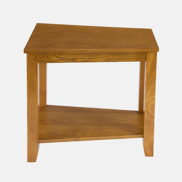 wetiny 16 in. Wedge Shape Oak Wood End Table with Lower Shelf ...