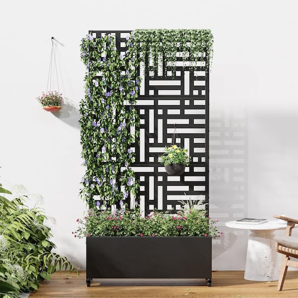 Lumioca 71.37 In. H x 35.1 In. W Black Metal Rectangle Outdoor Planting ...