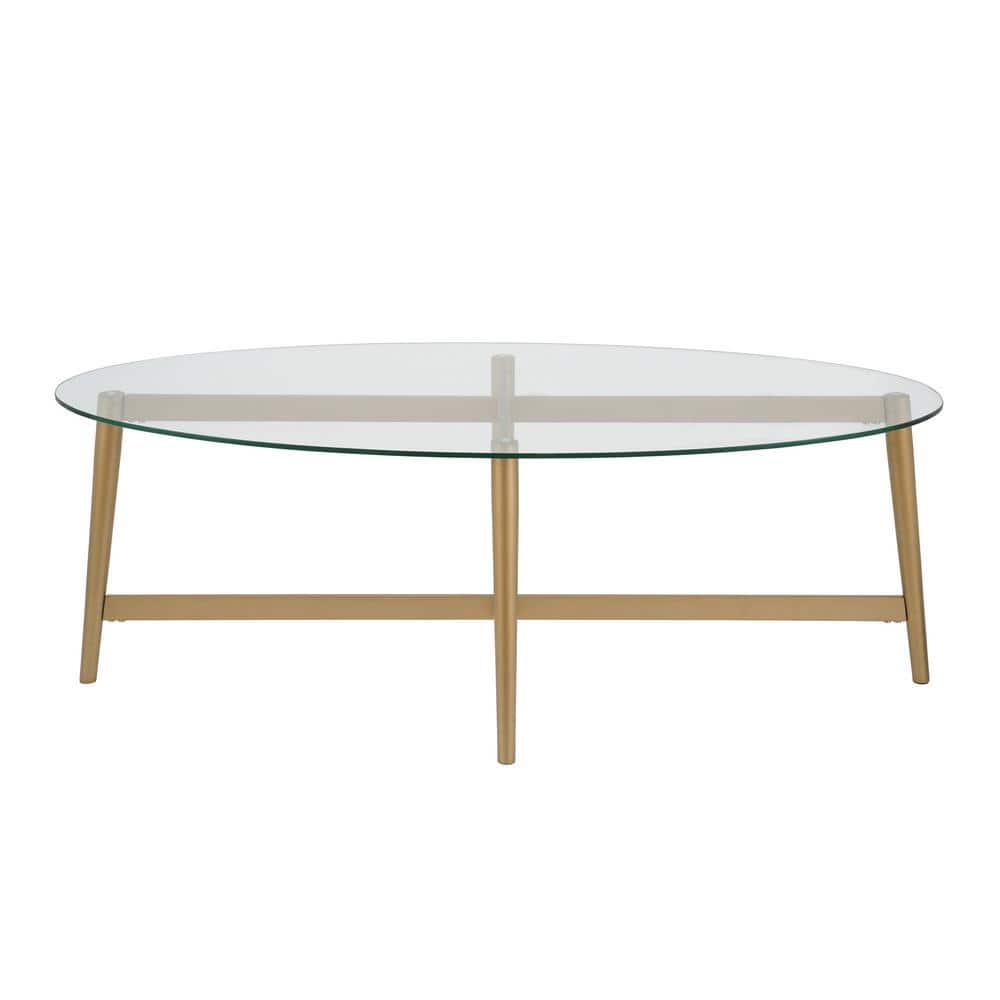 HomeRoots 50 in. Gold Oval Glass Coffee Table 2000520967 - The Home Depot