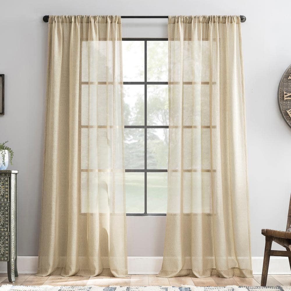 Sun Zero Akari Sand Linen Polyester Blend 52 in. W x 95 in. L Rod ...