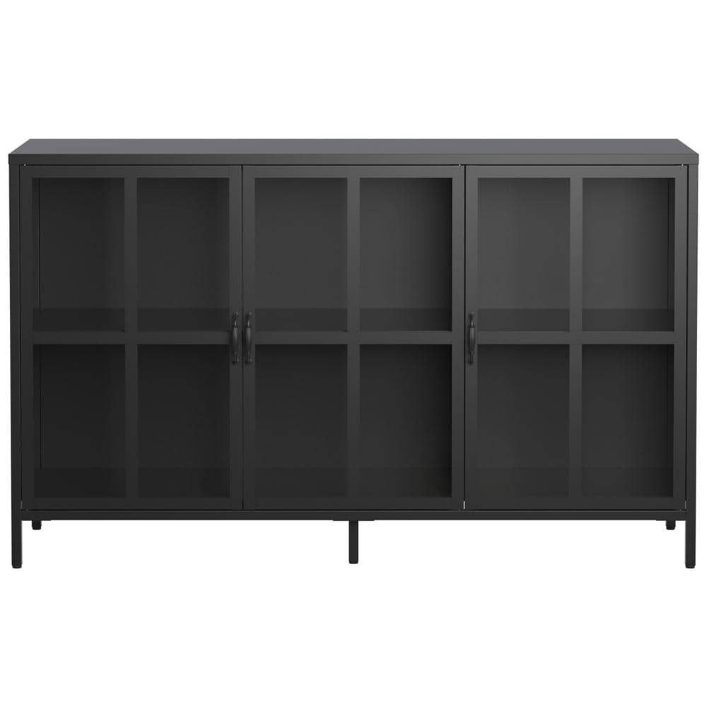 Kahomvis Black 33.5 in. H 3 Glass Door Accent Storage Cabinet with ...