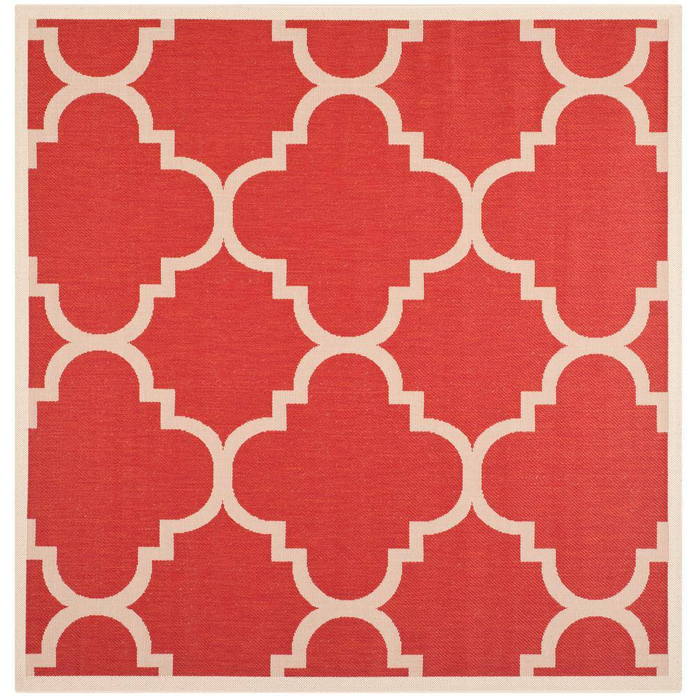 SAFAVIEH Courtyard Red 8 ft. x 8 ft. Square Geometric Indoor/Outdoor ...