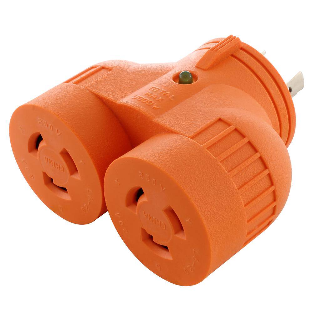 AC WORKS Industrial V-Duo Outlet Adapter L6-20P 20 Amp 250-Volt 3-Prong ...