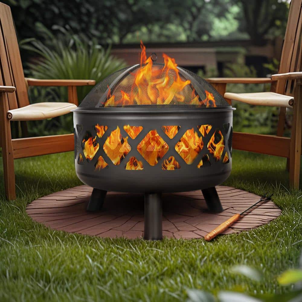 Bestier 24 inch Black Crossweave Steel Wood-Burning Outdoor Fire Pit ...