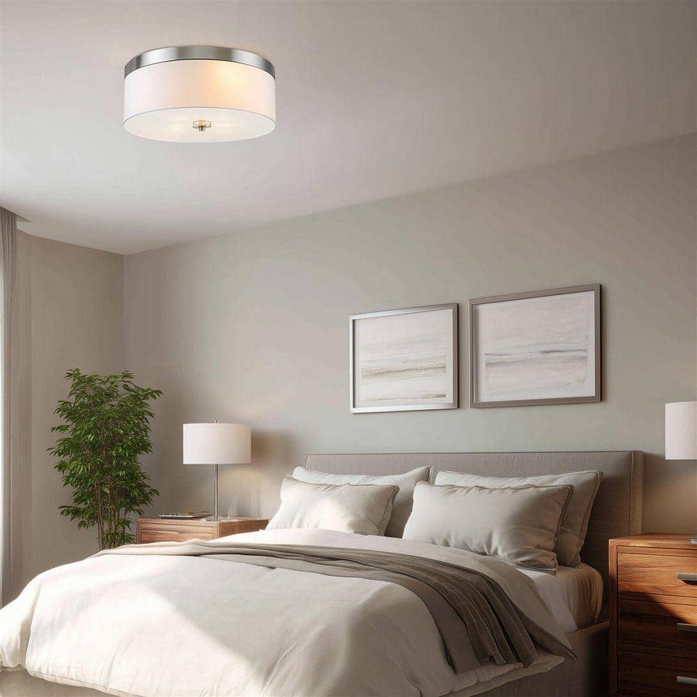 Kira Home Walker 15 in. 3-Light Modern Brushed Nickel Flush Mount KD ...