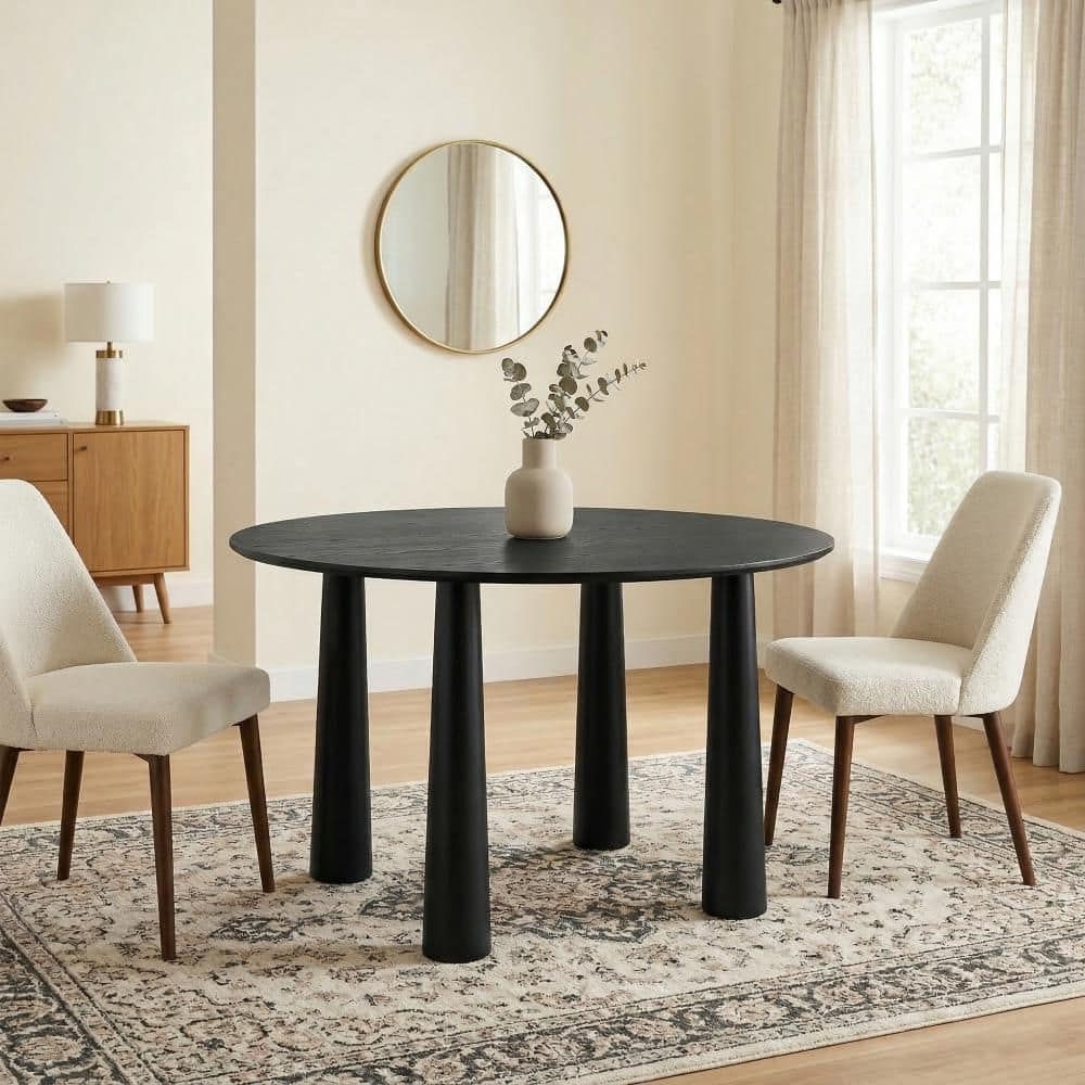 Dovelina Kathleen Black Round Wood Top 52 in. 4 Legs Dining Table Seats ...