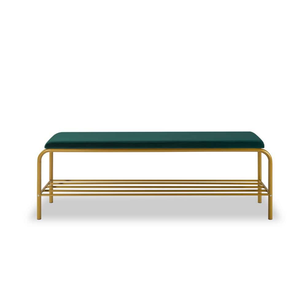 Kahomvis 18.5 in. H x 55 in. W Dark Green Velvet Shoe Storage Bench ...