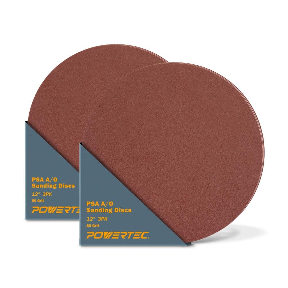 POWERTEC 12 in. 80 Grit PSA Aluminum Oxide Sanding Disc/Self Stick (6 ...