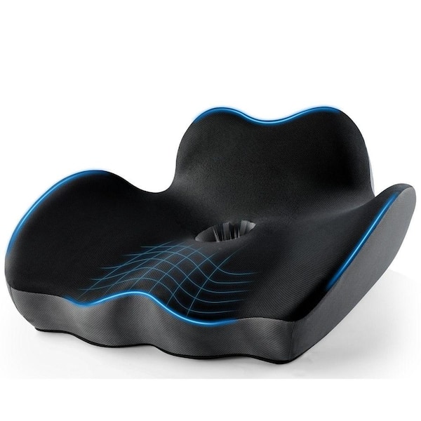 Black Breathable Orthopedic Seat Cushion - Enhanced Hip & Tailbone ...