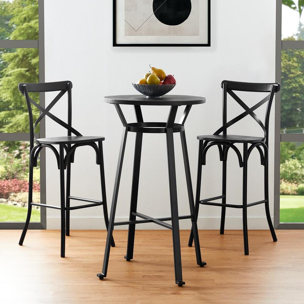 Glitzhome 3-Piece Black Pub Table and Bar Chair Set 2001100035 - The ...