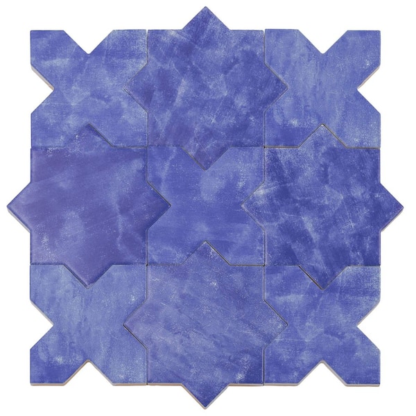 Apollo Tile Siena 5.4 in. x 5.4 in. White Star Charcoal Black Cross ...
