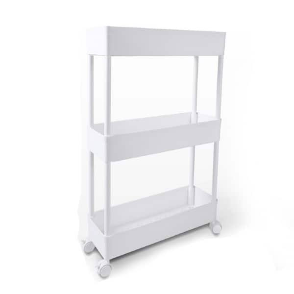 WarmieHomy 3-Tier Plastic Lockable Wheeled Narrow Kitchen Cart ...