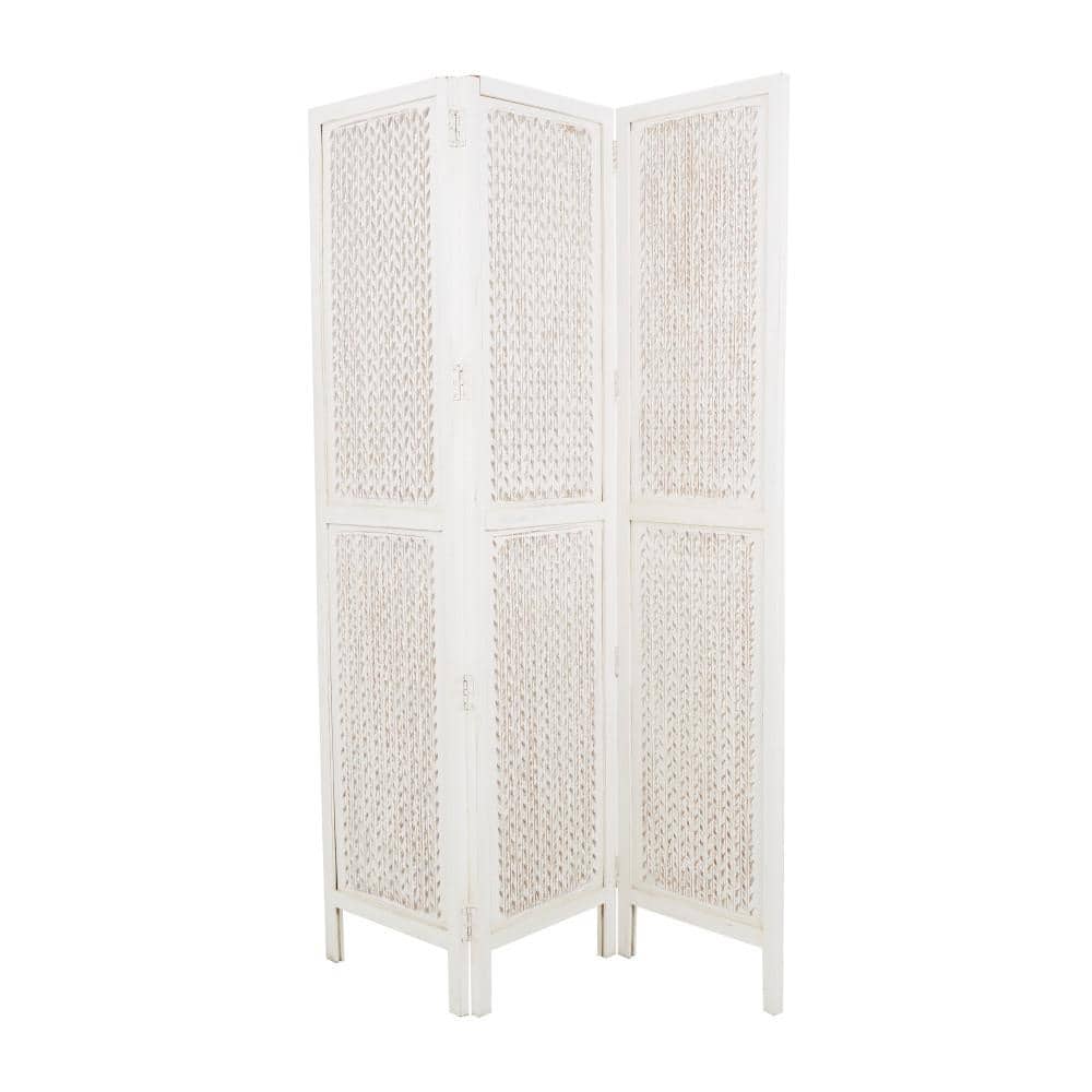 Litton Lane 6 ft. White 3-Panel Geometric Cutout Room Divider Screen ...