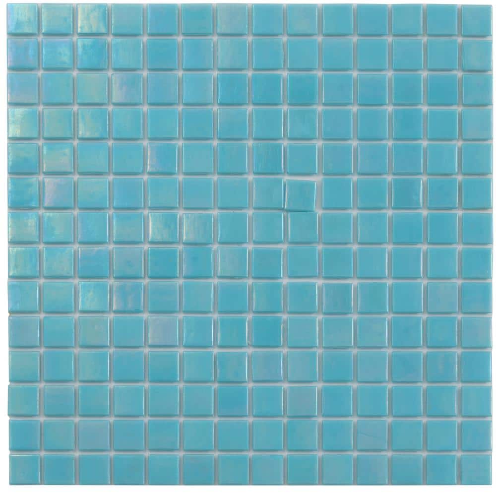 Apollo Tile Nacreous 4 x 5 in. Glossy Cyan Blue Glass Mosaic Uniform ...