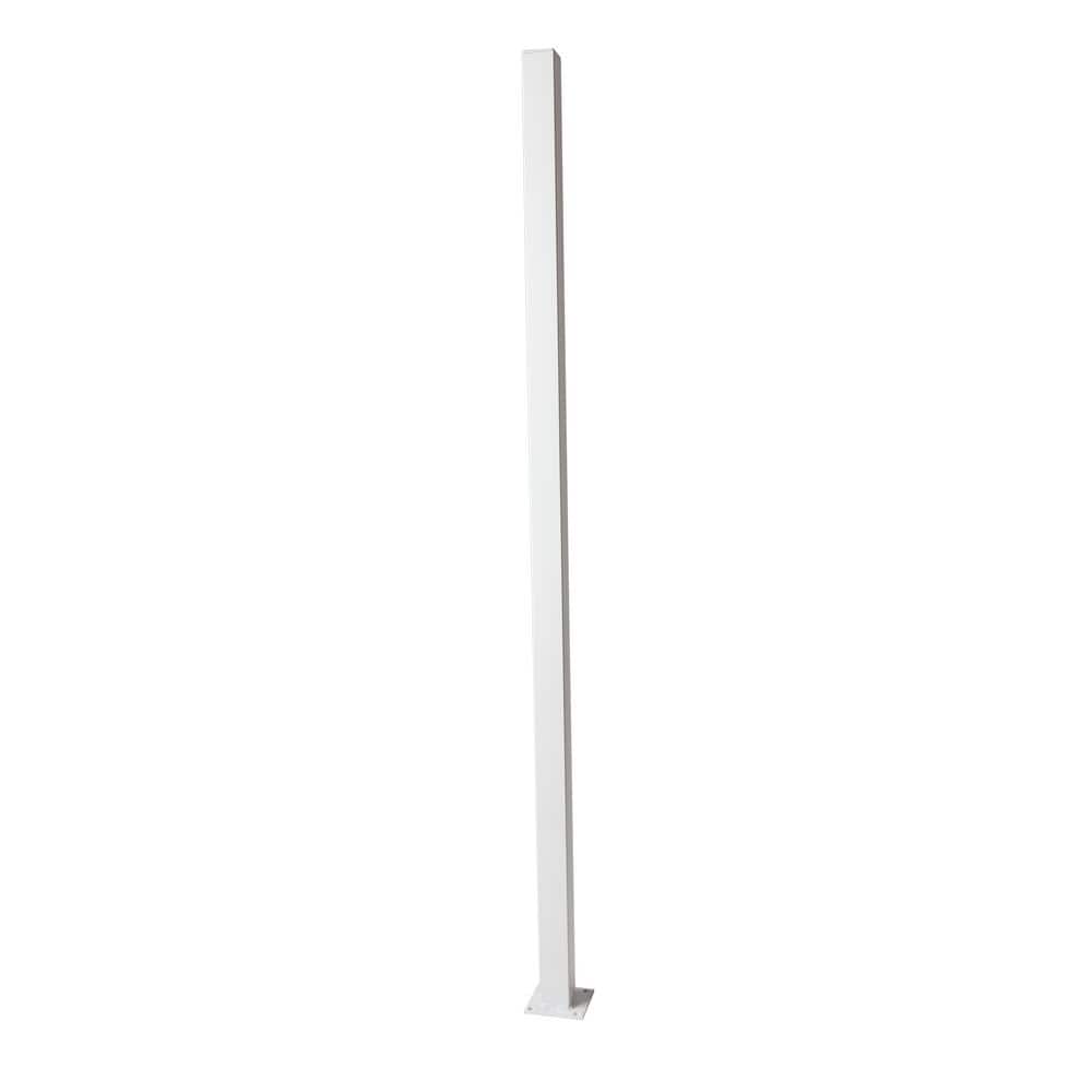 2 in. x 2 in. x 3 ft. White Metal Fence Post with Flange and Post Cap ...