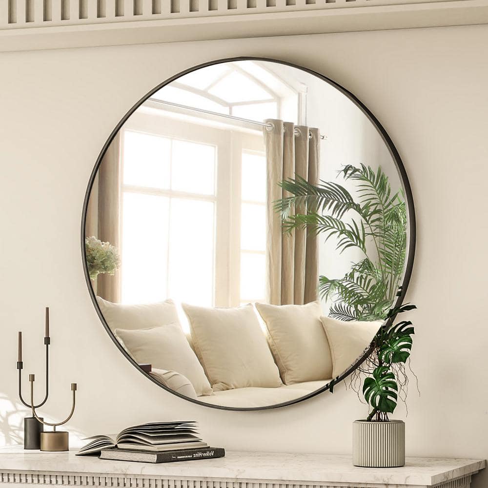 GLSLAND 35 in. W x 35 in. H Large Round Metal Framed Wall Bathroom ...